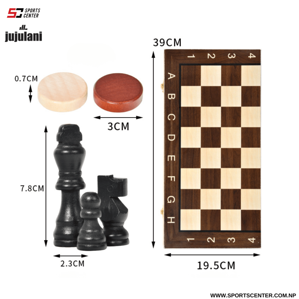Chess Board Jujulani Wooden 3 in 1 (Big Size 15 Inches) - Sports Center